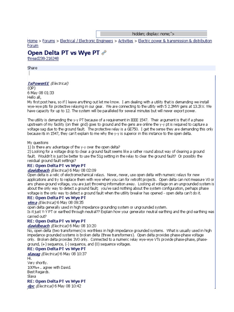 Open Delta PT Vs Wye PT - Electric Power & Transmission & Distribution ...