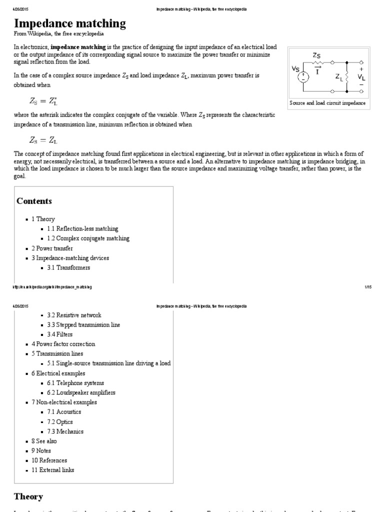 Impedance Matching - Wikipedia, The Free Encyclopedia | PDF | Amplifier ...