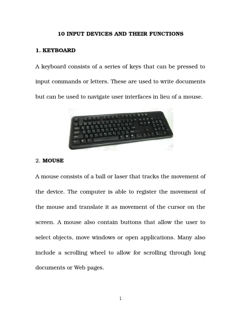 10 Input Devices and Their Functions | PDF | Random Access Memory ...