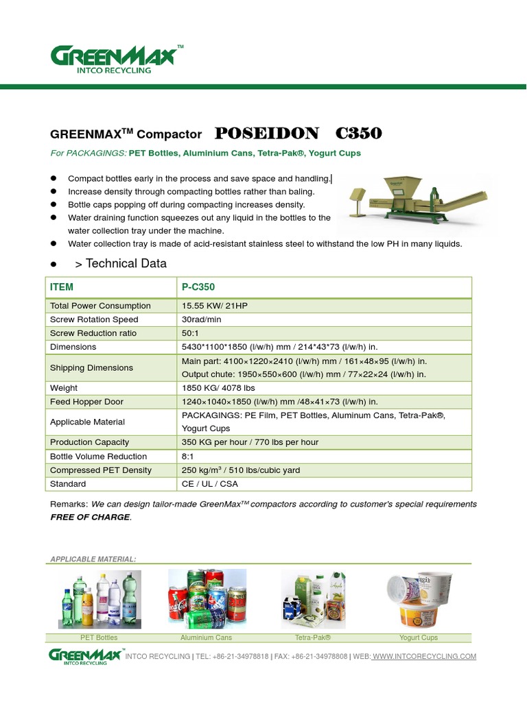 GreenMax C350 Compactor Overview | PDF | Home & Garden | Technology ...