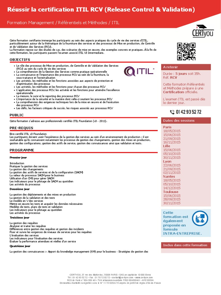 RCV Formation Itil RCV Service Capability Release Control Validation PDF | PDF | Itil | Contrôle ...