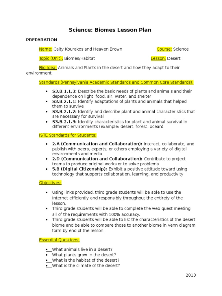 Science: Biomes Lesson Plan | PDF | Collaboration | Educational Assessment