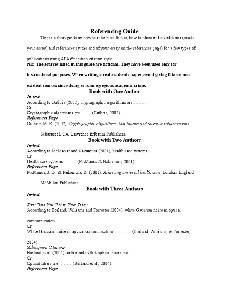 APA Referencing Guide | PDF | Citation