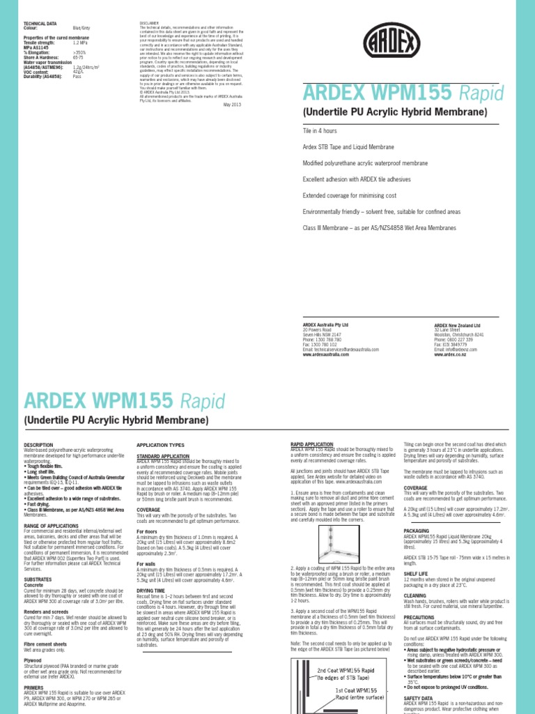 Ardex Wpm 155 Datasheet | Paint | Concrete