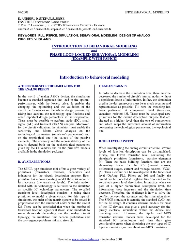 Introduction To Behavioral Modeling | PDF | Spice | Electronic Circuits