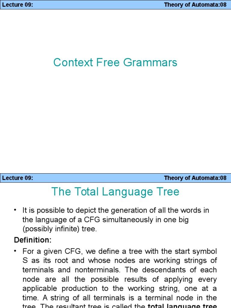 Lec 09-b Context Free Grammar | PDF | Language Mechanics | Areas Of Computer Science