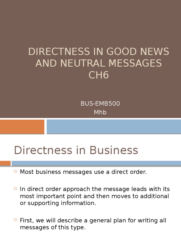 BUS-EMB500Ch6-Directness in Good News and Neutral Messages | PDF ...