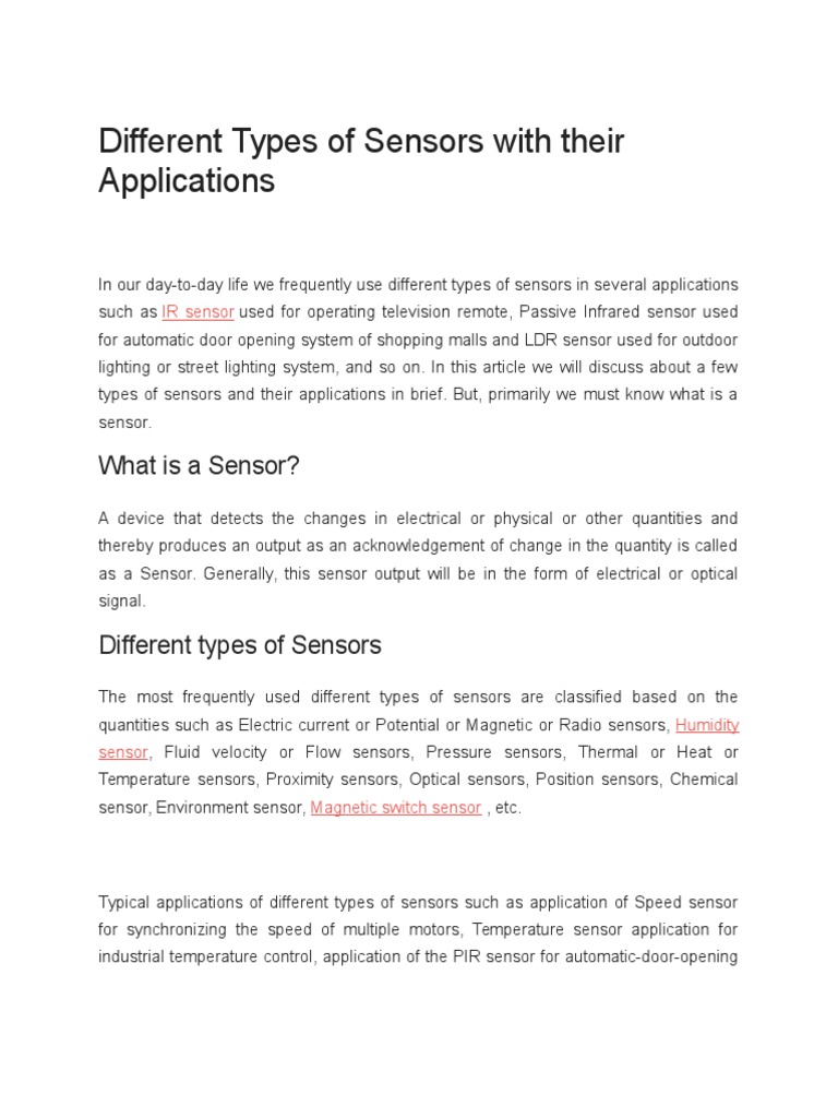 Different Types of Sensors With Their Applications | PDF | Ultrasound ...