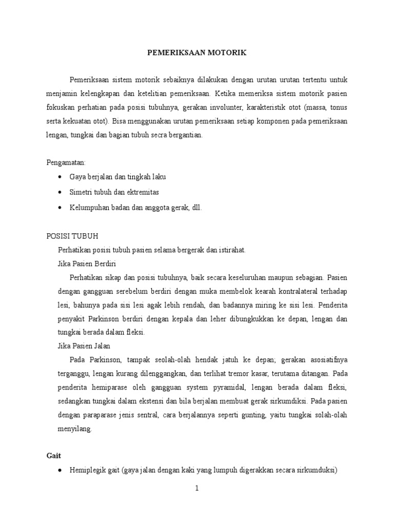 Pemeriksaan Motorik & Sensorik Refleks | PDF