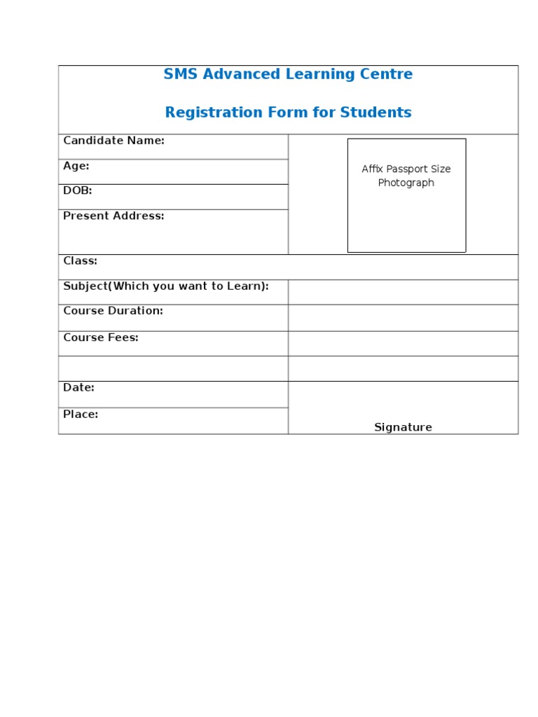 SMS Advanced Learning Centre Registration | PDF