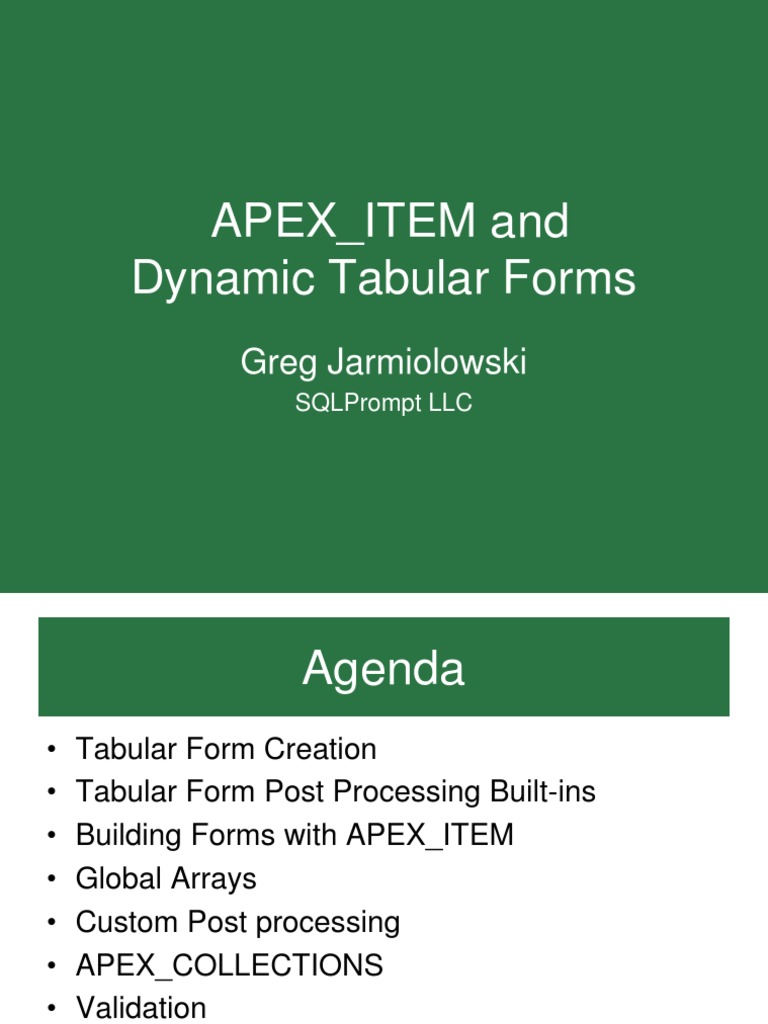 APEX ITEM and Dynamic Tabular Forms | PDF | Pl/Sql | Databases
