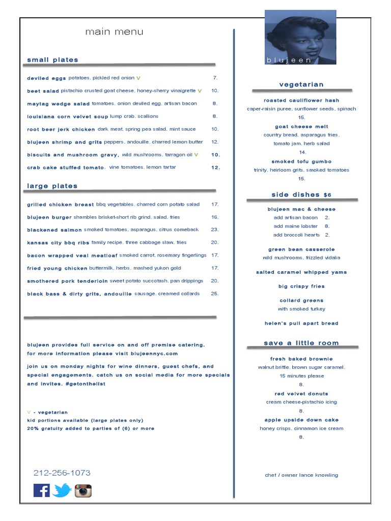 Blujeen Menu Highlights | PDF