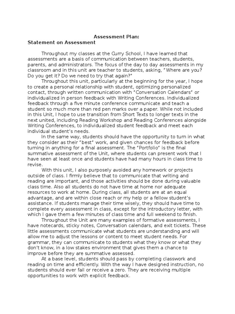 Unit Plan Assessment | PDF | Educational Assessment | Narration