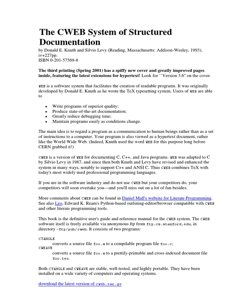 The CWEB System of Structured Documentation | Download Free PDF | Te X | World Wide Web