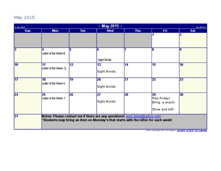May 2015 Educational Calendar | PDF