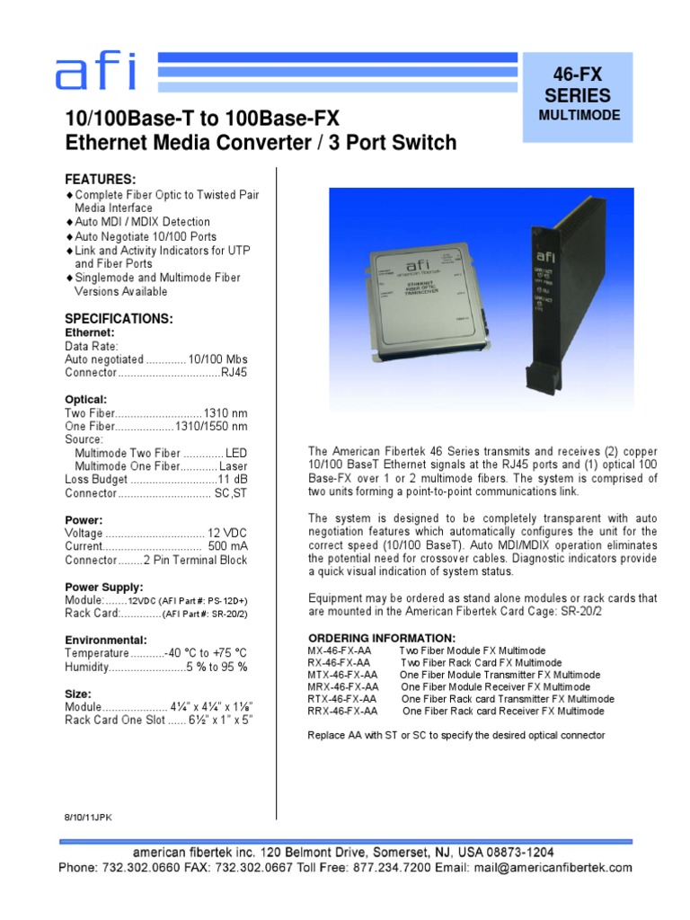 American Fibertek MRX-46-FX-SC Data Sheet | PDF | Science & Mathematics