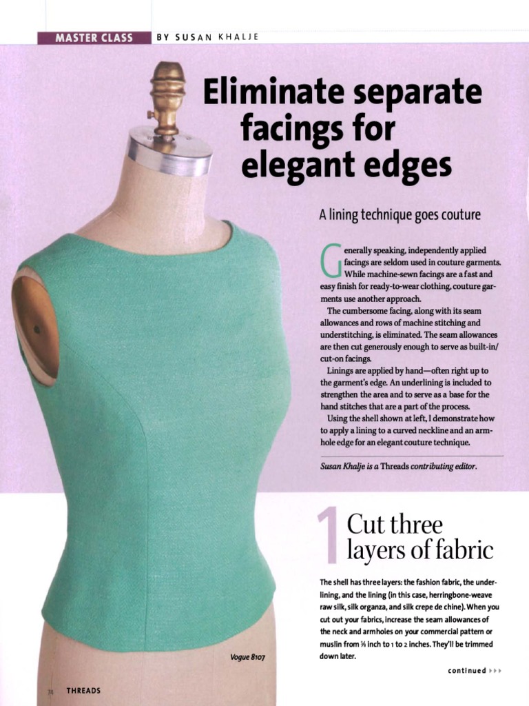 Eliminating Separate Facings For Elegant Edges | PDF | Seam (Sewing ...