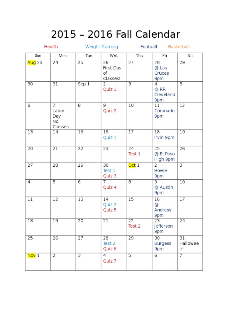 2015-2016 Fall Academic Calendar | PDF | Sports & Recreation | Cooking ...