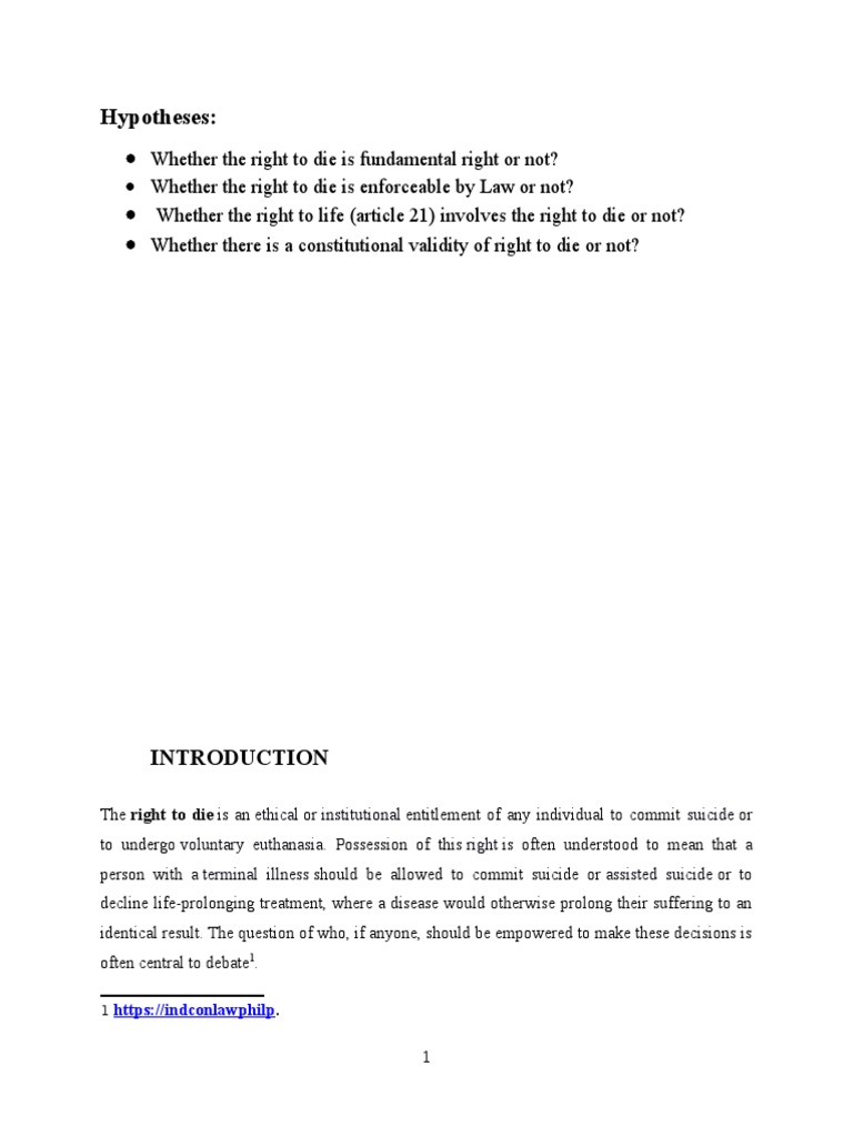Hypotheses:: Ethical Institutional Suicide Voluntary Euthanasia Right Terminal Illness Assisted ...