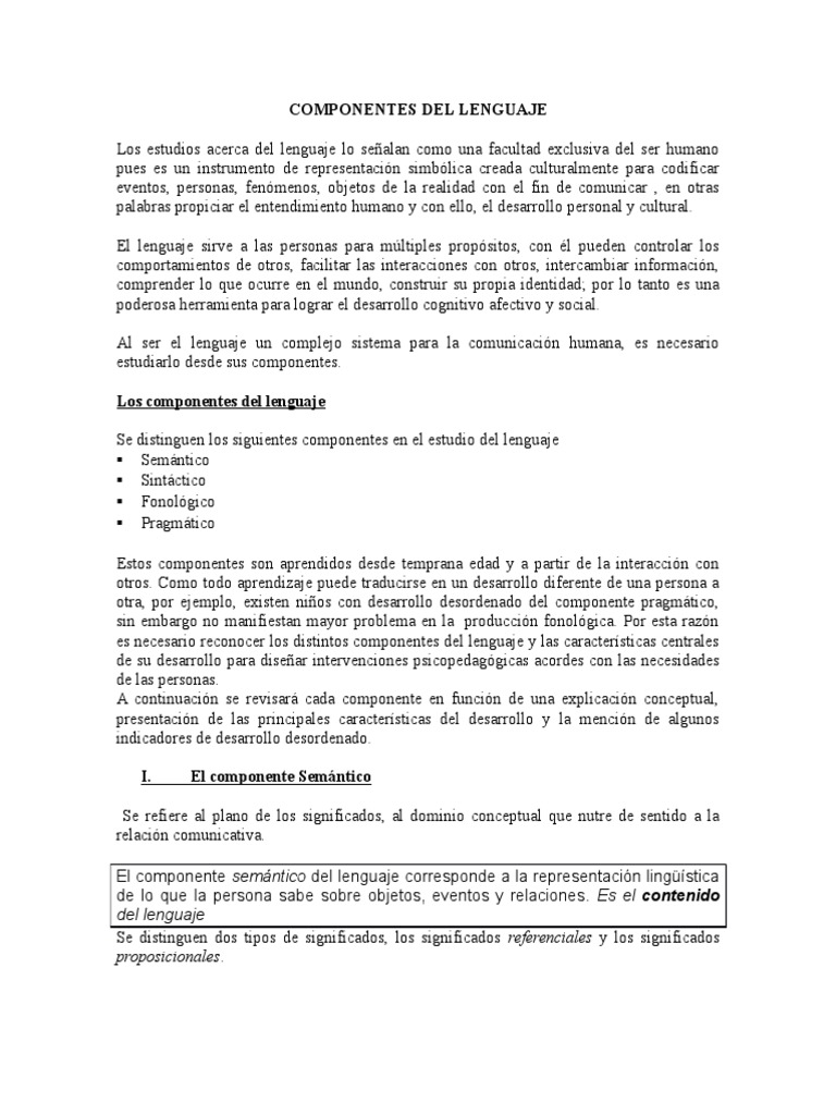 Componentes Del Lenguaje | PDF | Palabra | Verbo
