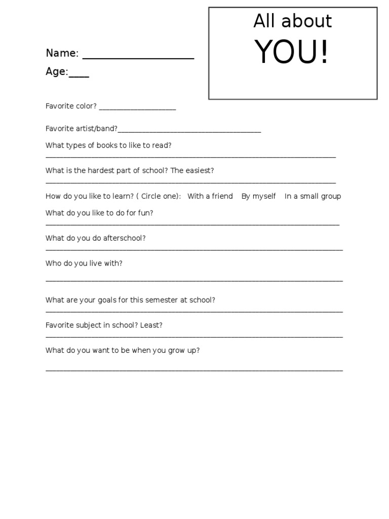 Personal Student Questionnaire Template | PDF | Language Arts & Discipline