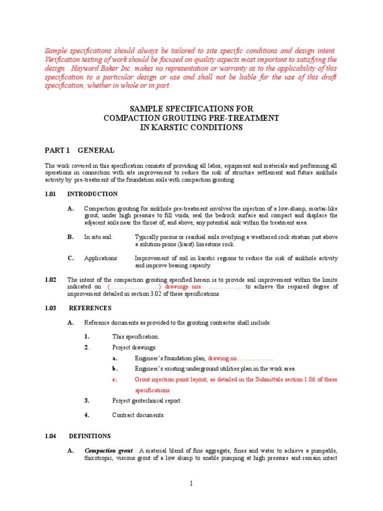 Compaction Grouting - Karst Guide Specification | PDF | Specification ...