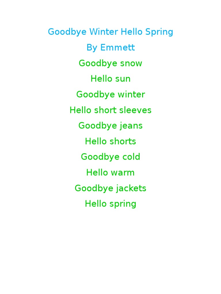 Goodbye Winter Hello Spring | PDF