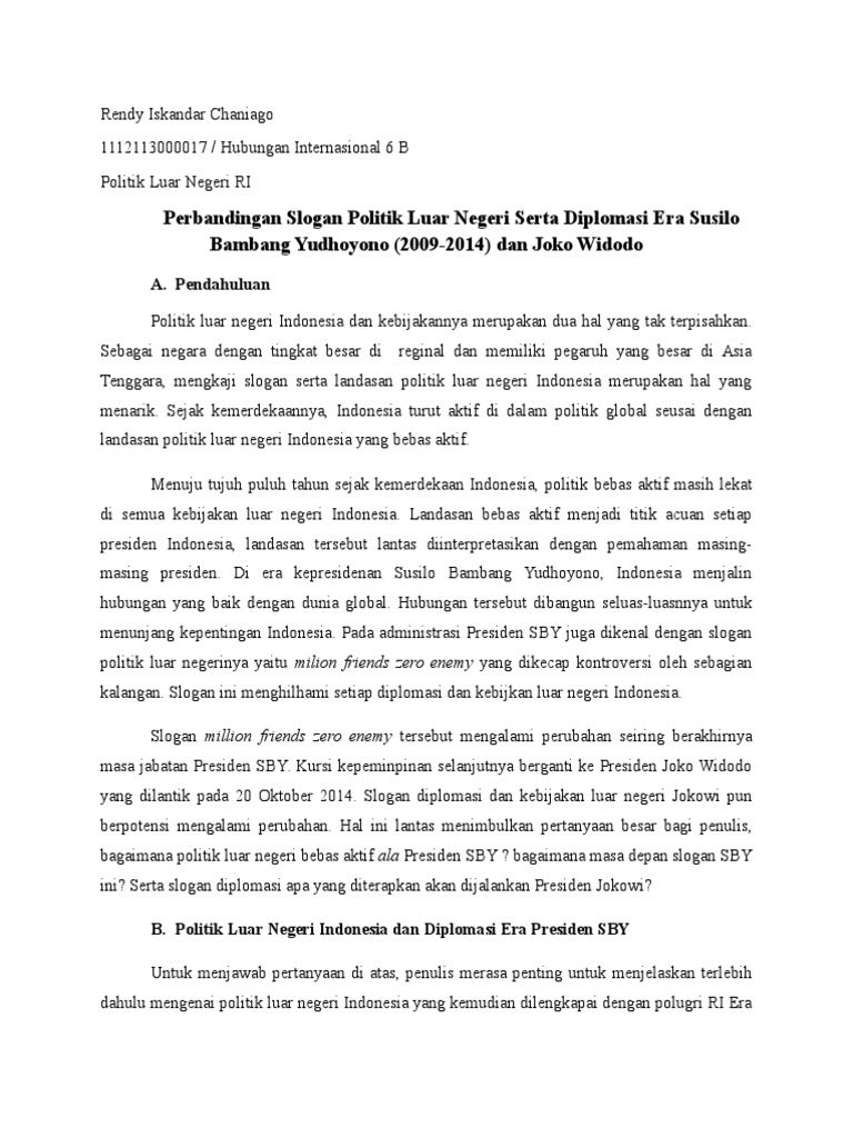 Perbandingan Slogan Politik Luar Negeri Serta Diplomasi Era Susilo ...