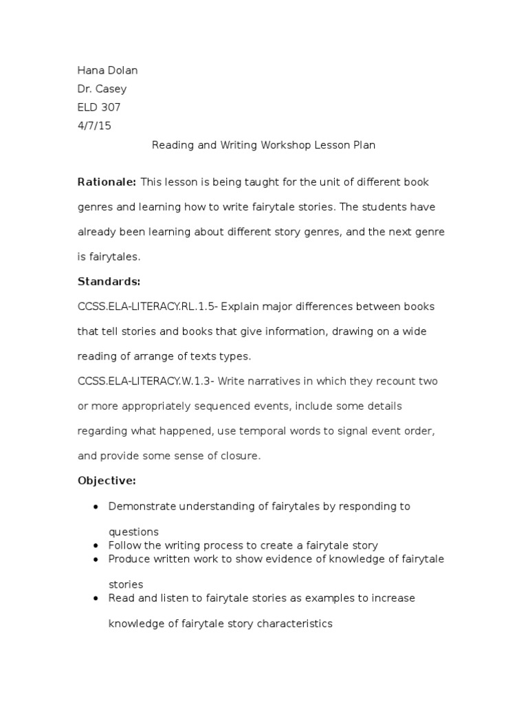 Fairytale Writing Workshop Plan | PDF | Fairy Tales | Genre