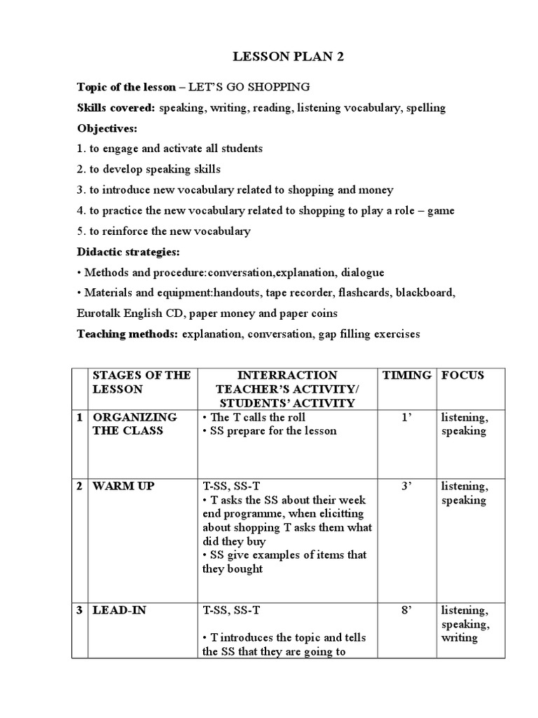Let's Go Shopping-Lesson Plan | PDF | Vocabulary | Lesson Plan