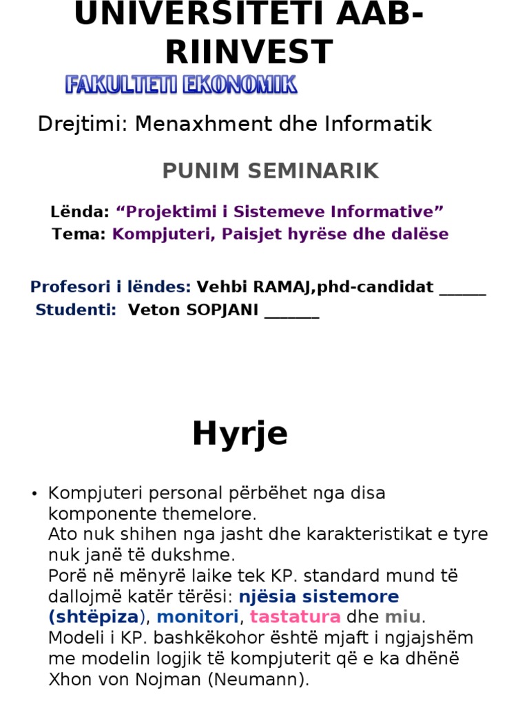 Punim Seminarik - Projektimi I Sistemeve Informative | PDF