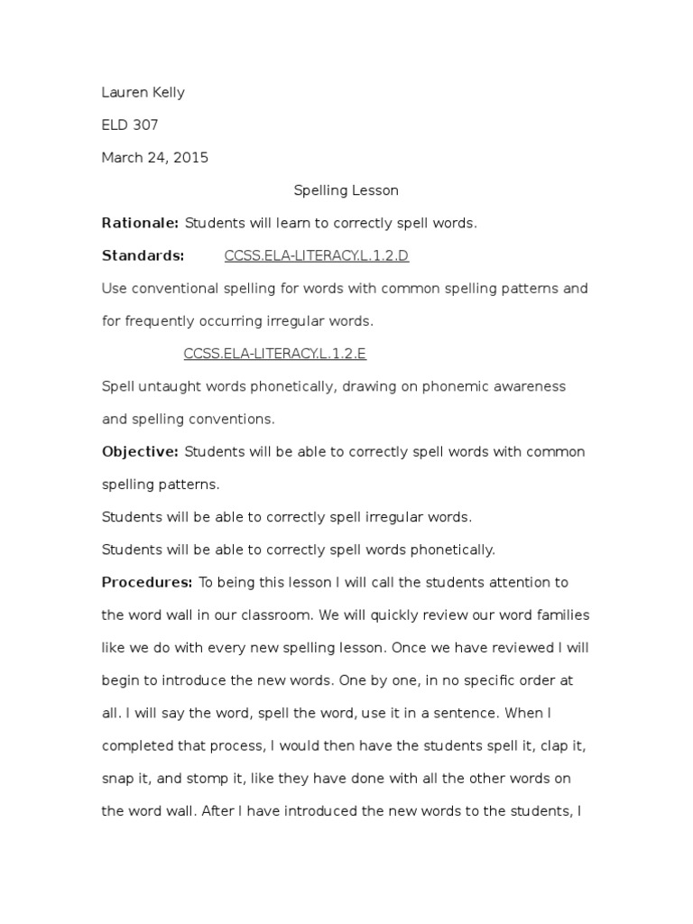 Spelling Lesson Eld 307 | PDF | Language Arts & Discipline | Foreign ...
