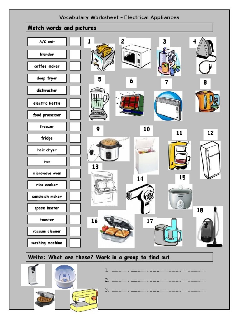 3627 Vocabulary Matching Worksheet Home Appliances | PDF