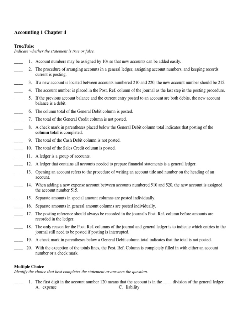 Accounting 1 Chapter 4 Test | PDF | Debits And Credits | Accounting