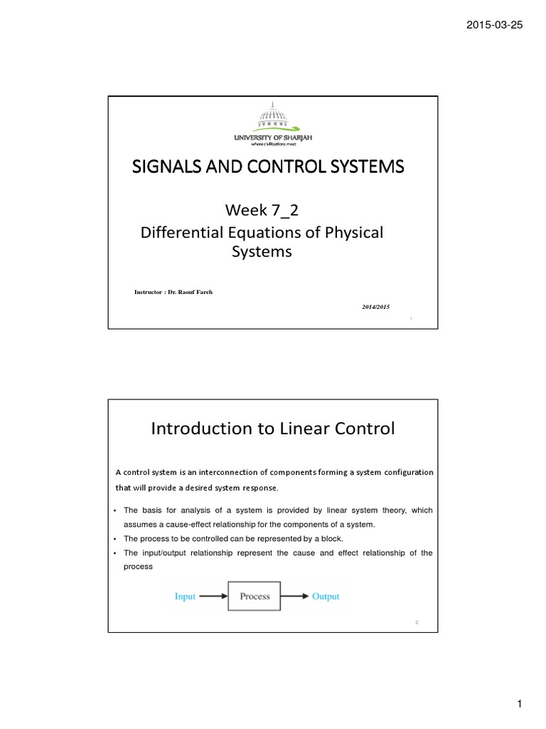 Week 7 - Differential Equations of Physical Systems | PDF | Control ...