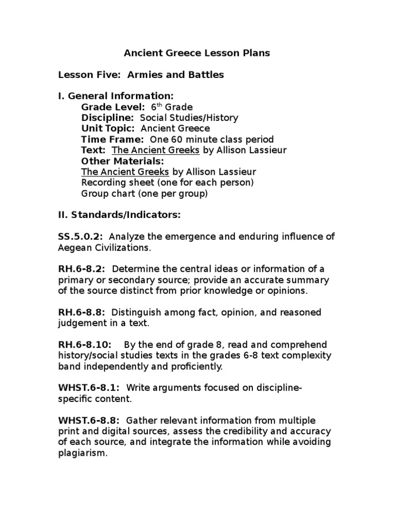 Lesson Plan Five | PDF | Lesson Plan | Ancient Greece