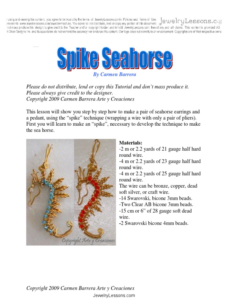 SeaHorse Tutorial | PDF | Wire | Jewelry