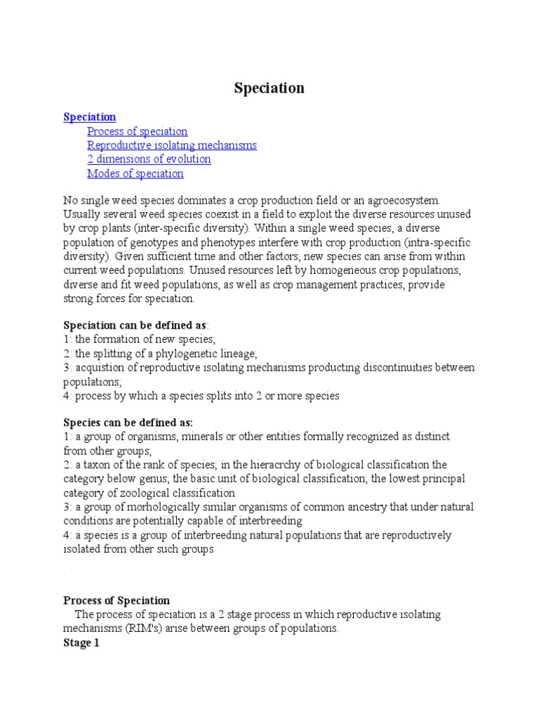 Speciation: Process of Speciation Reproductive Isolating Mechanisms 2 ...