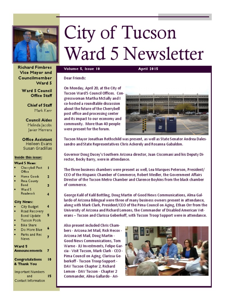 City of Tucson Ward 5 Newsletter: Richard Fimbres Vice Mayor and ...