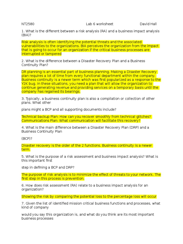 NT2580 Lab 6 Worksheet | PDF | Business Continuity | Disaster Recovery