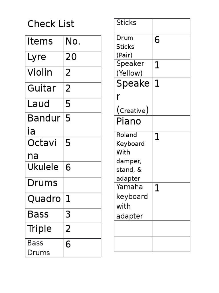 Musical Instrument Inventory Checklist | PDF