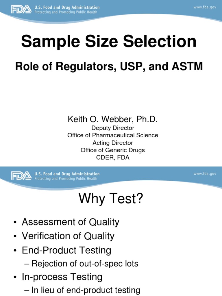 Sample Size Selection-USP - FDA - ASTM | PDF | Confidence Interval ...