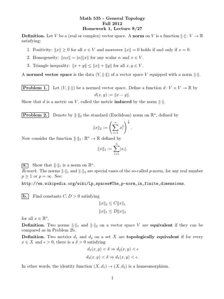 Math 535 - General Topology | PDF | Continuous Function | Norm (Mathematics)
