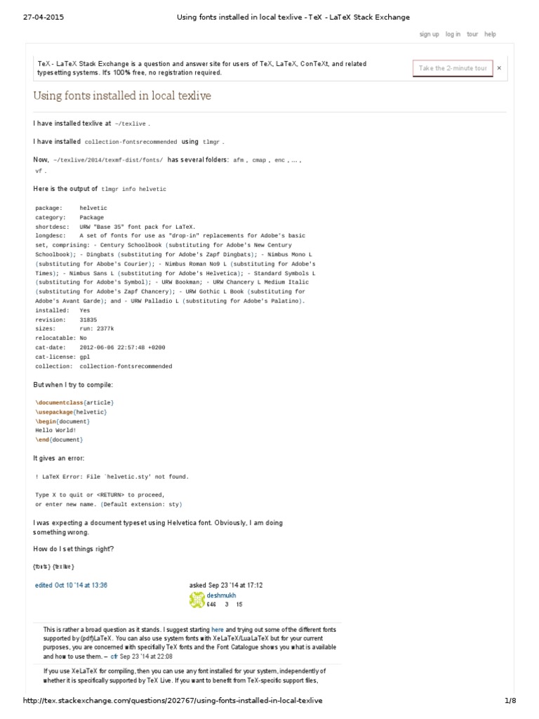 Using Fonts Installed in Local Texlive - TeX - LaTeX Stack Exchange | PDF | Typefaces | Te X