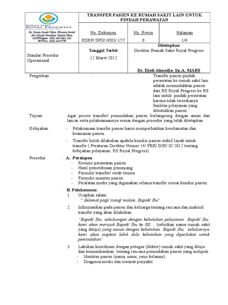 Spo Transfer Pasien Antar Rumah Sakit | PDF