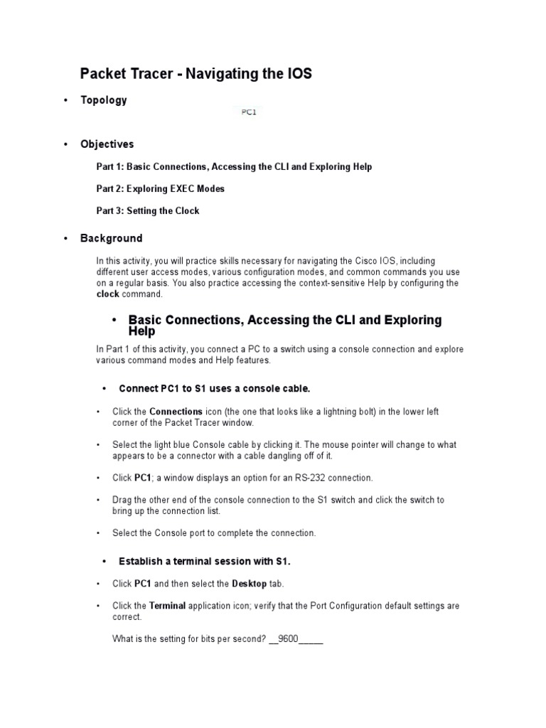 2.1.4.8 Packet Tracer - Navigating The IOS | PDF | Command Line Interface | Icon (Computing)