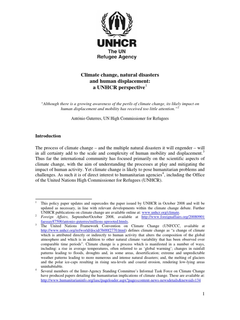 Climate Change, Natural Disasters and Human Displacement: A UNHCR ...