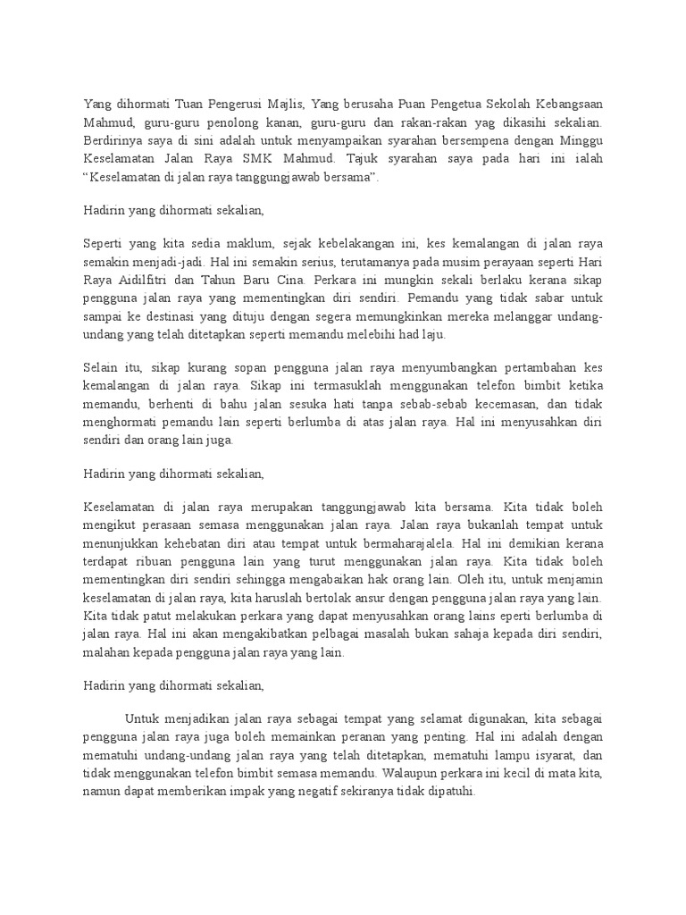 Syarahan Keselamatan Jalan Raya Tanggung Jawab Bersama | PDF