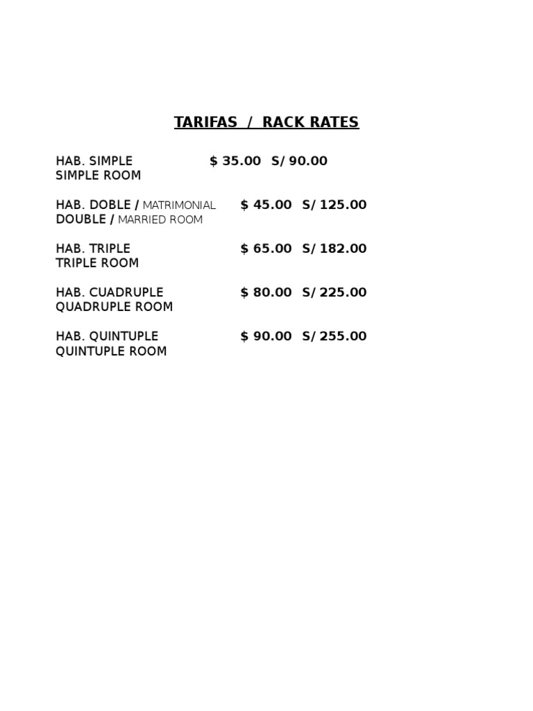 Tarifas Rack | PDF