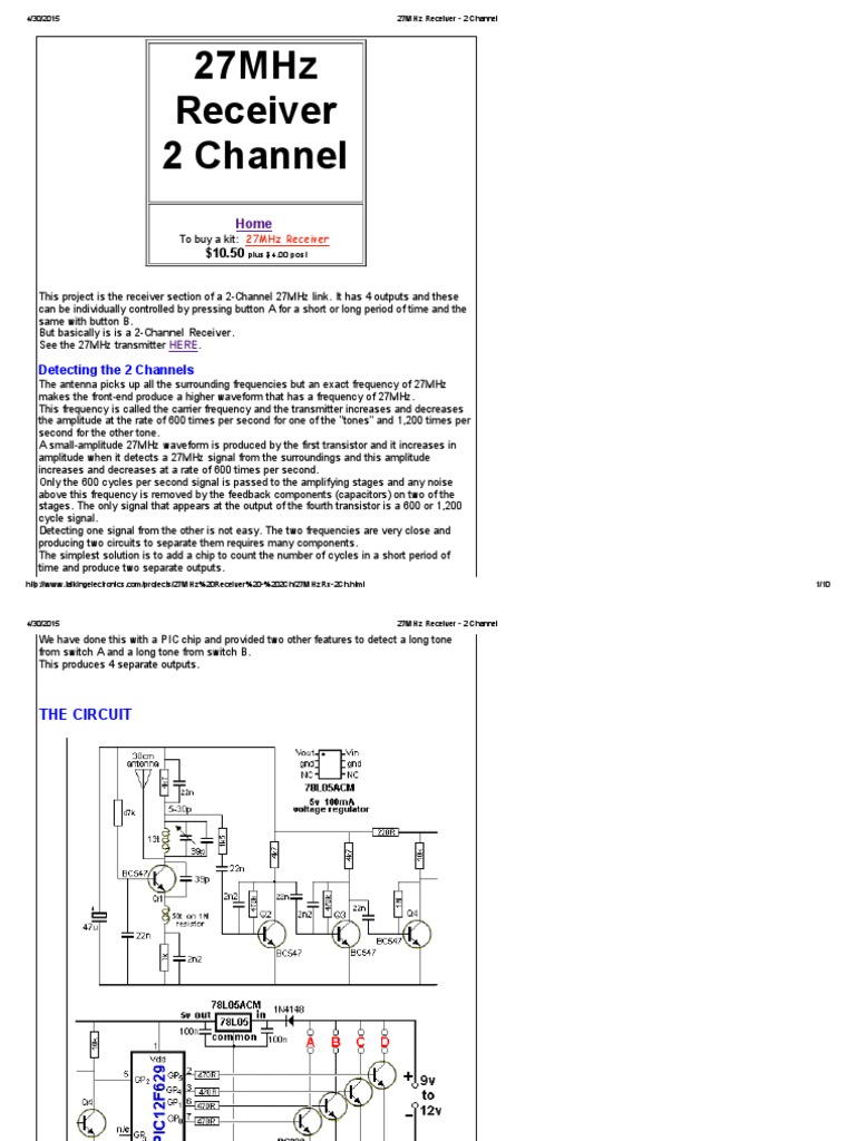 27MHz RF Receiver | PDF | Amplifier | Electronic Circuits
